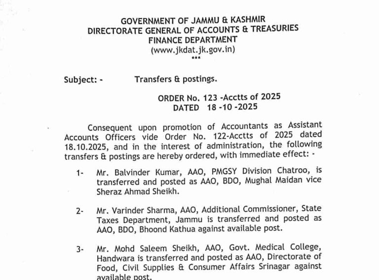 J&K AAO Transfer List 2025: Full PDF with 208 Assistant Accounts ...