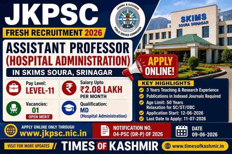 JKPSC Assistant Professor Recruitment 2026: Apply Online for SKIMS ...