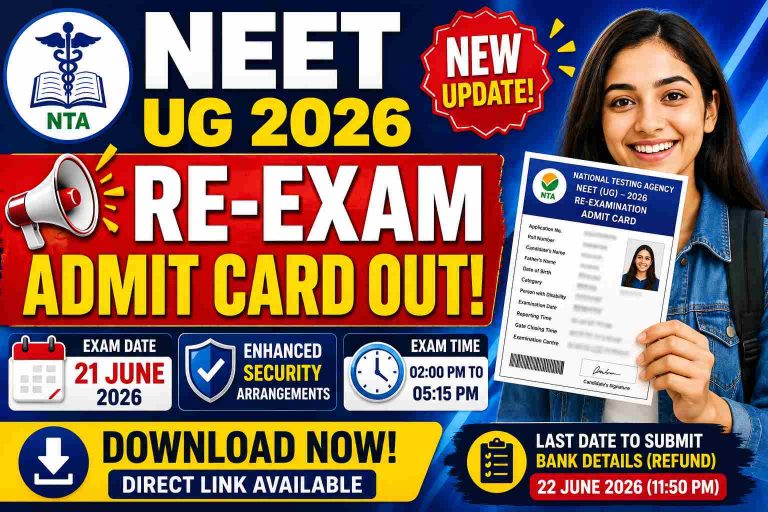 NEET UG 2026 Re-Exam Admit Card Released: Download Hall Ticket, Exam ...
